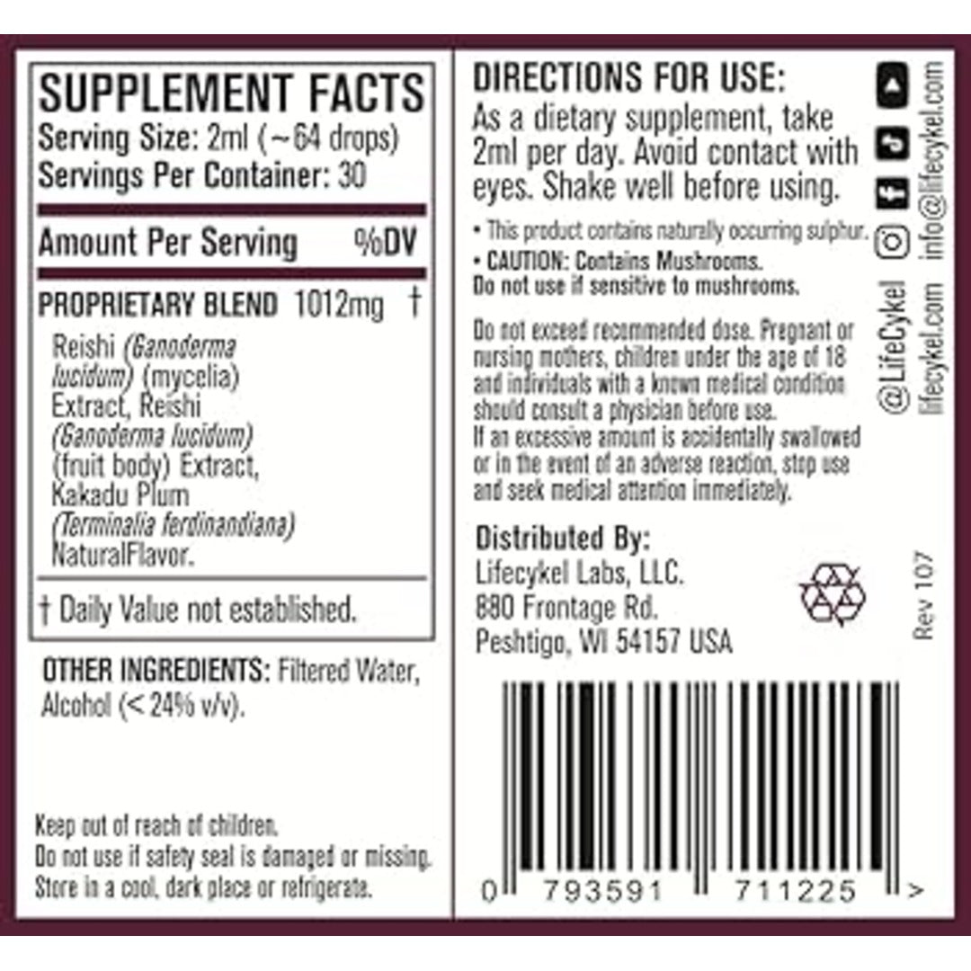 Life Cykel Reishi Mushrooms 120ml – Enhanced Supplements AUS